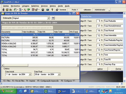 Mapa de IVA de vendas e compras